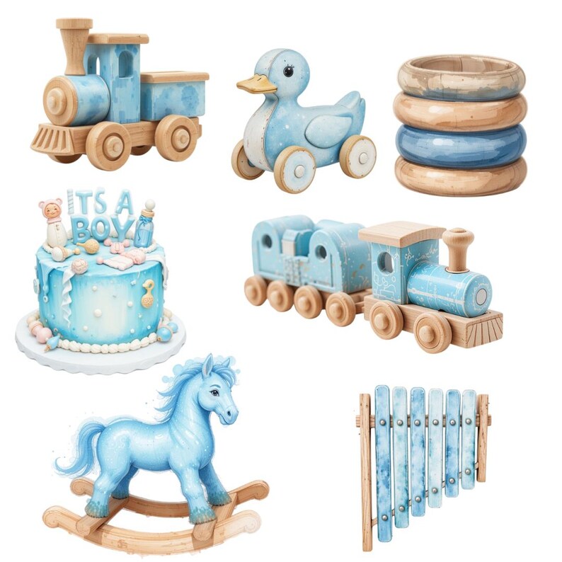 Watercolor Baby Boy Clipart Set Blue Newborn Bundle Shower Illustration ...