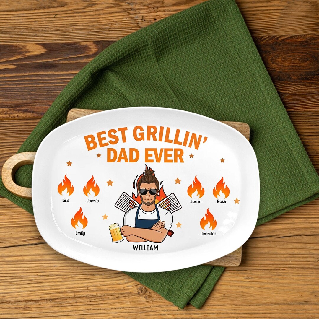 Custom Grill Master Dad Platter, Best Grillin’ Daddy Ever Tray With ...