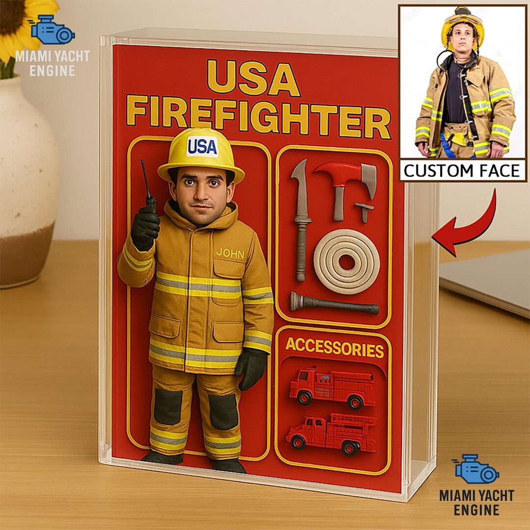 Custom USA Firefighter Acrylic Decor, Personalized Figure With Photo ...