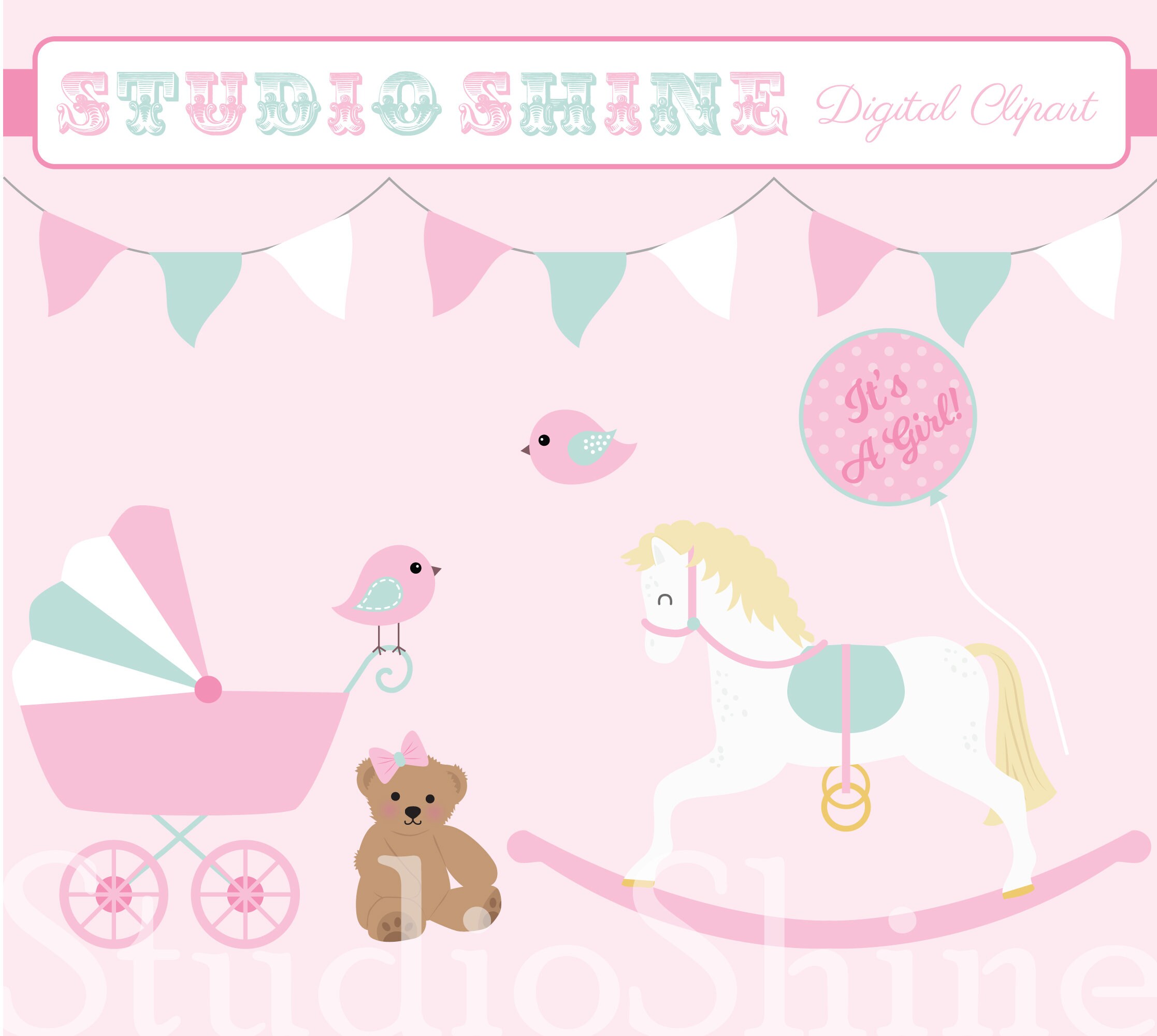 Baby Girl Nursery Clipart - Digital Clip Art for Scrapbooking, Baby ...