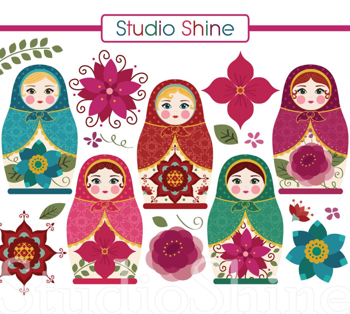 Matryoshka Doll Clipart - Beautiful Digital Clip Art Russian Doll Cute ...