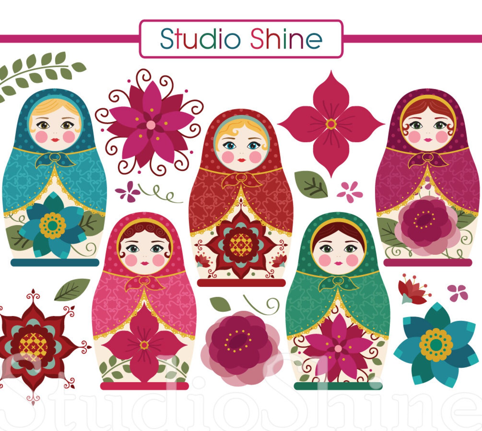 Matryoshka Doll Clipart Beautiful Digital Clip Art Russian Doll Cute ...