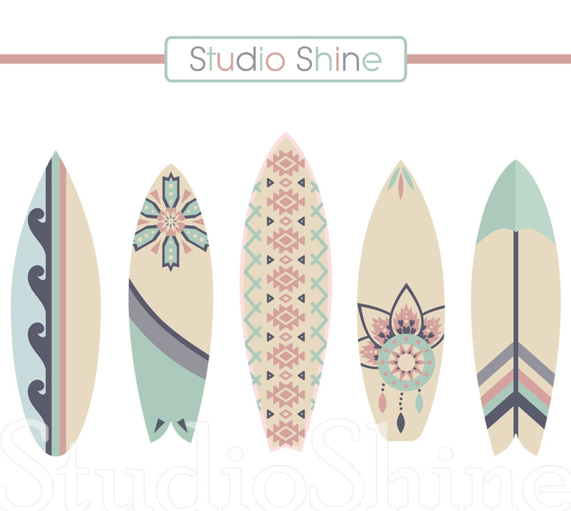Digital Clipart, Boho Boards, Beach Surfboard Clip Art, PNG Files ...