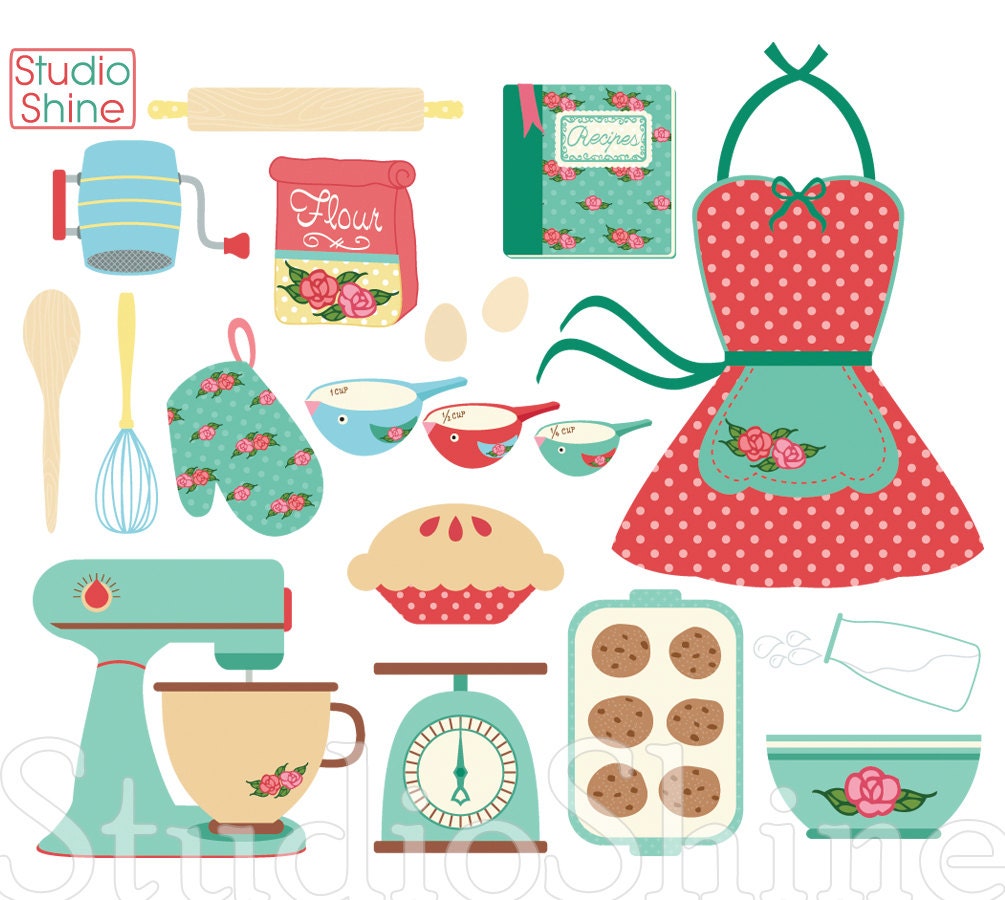 Retro Baking | Cooking Digital Clipart Set Clip Art PNG Vector EPS ...