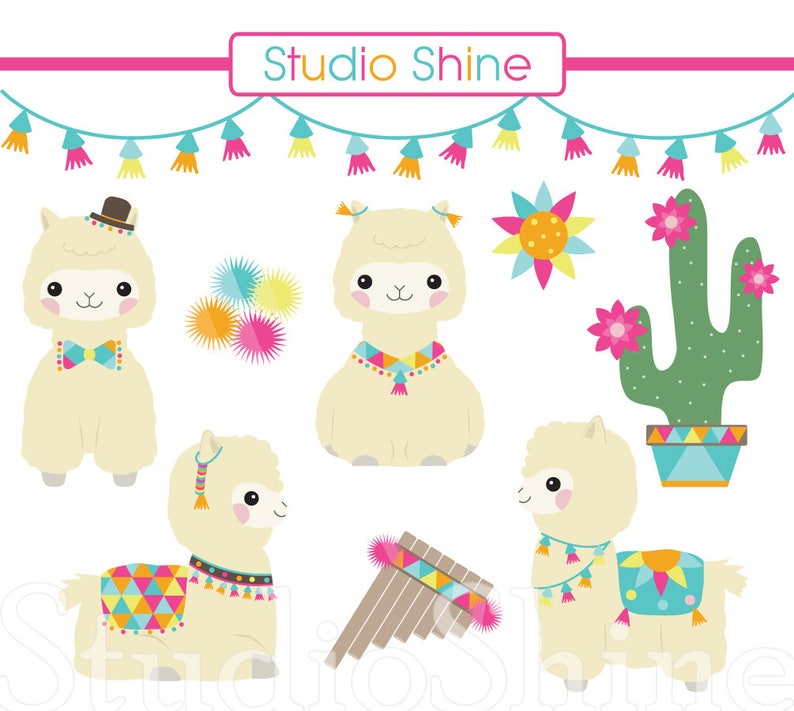Digital Clipart, Alpaca Party, Cute Animal Clip Art, PNG Files Vector ...