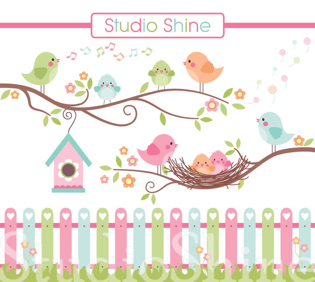 Digital Clipart, the Best Nest, Cute Birds Clip Art, PNG Files Vector ...
