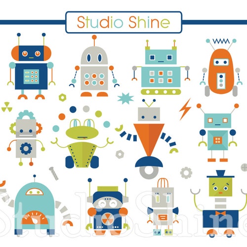 Robot Clipart Set Cute Robots Clip Art Designs Fun Robot | Etsy