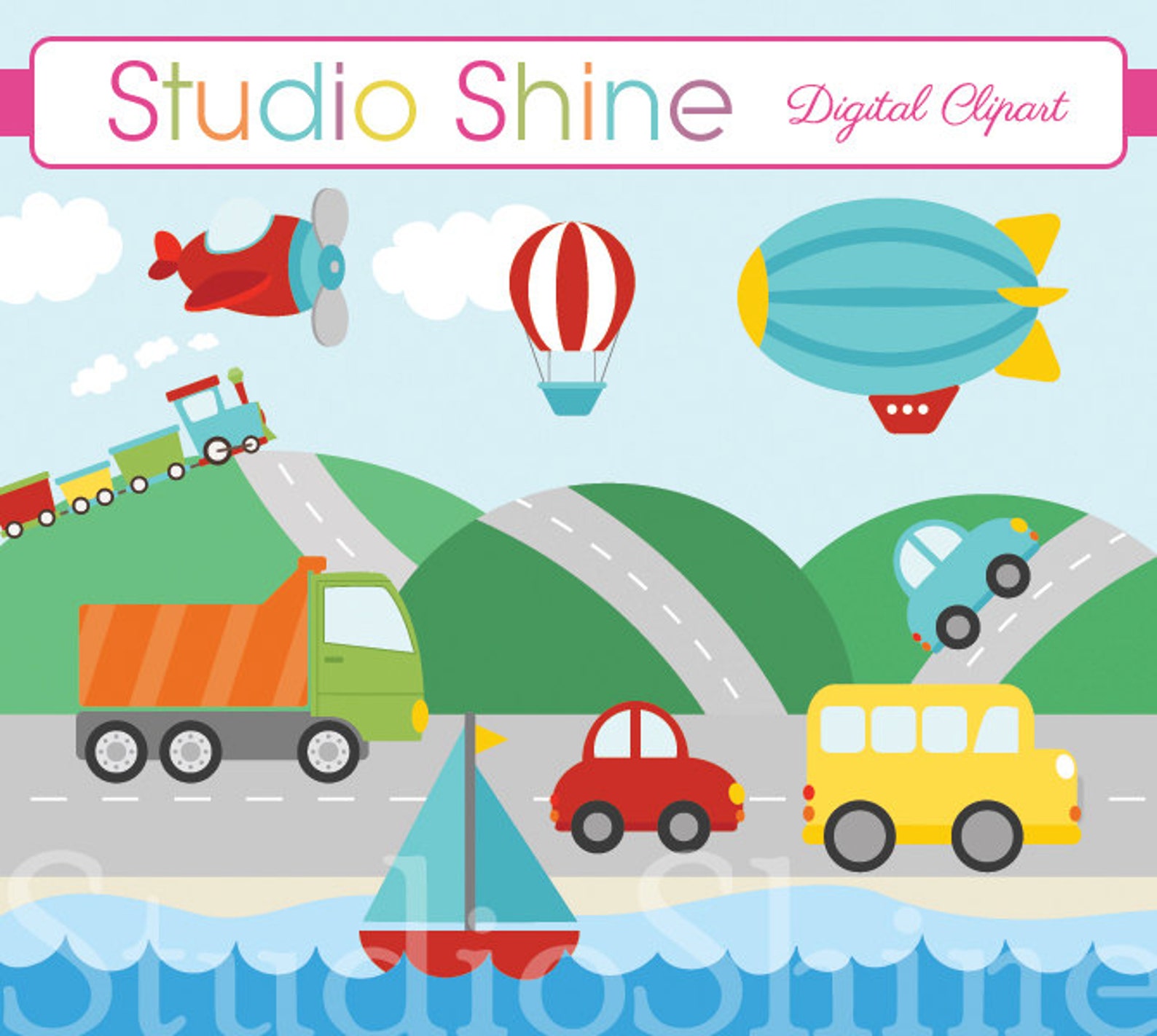 Transport Clipart - Digital Clipart Cute Transport Clip Art for Cupcake ...