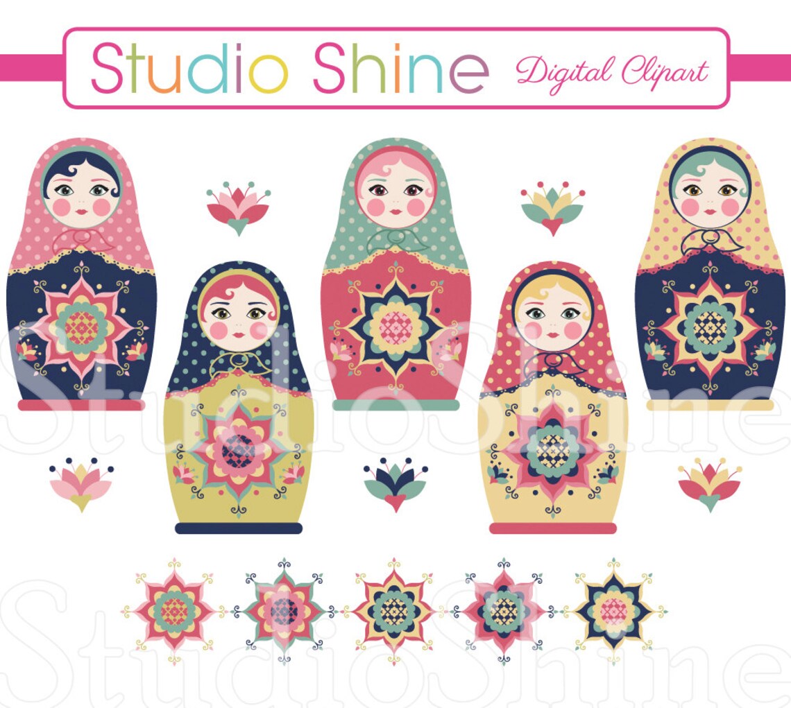 Russian Doll Clipart - Beautiful Digital Clip Art Matryoshka Doll Cute ...
