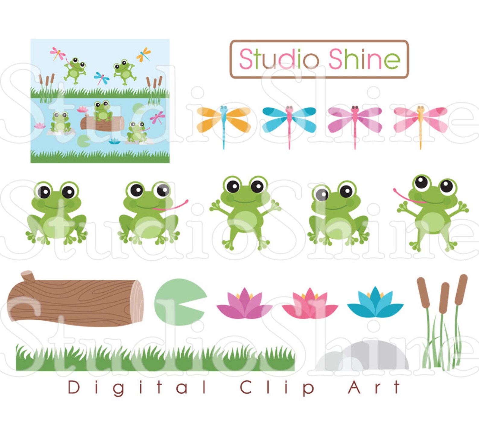 Frog Fun | Cute Frog Clip Art | Digital Clip Art Vector EPS and PNG ...