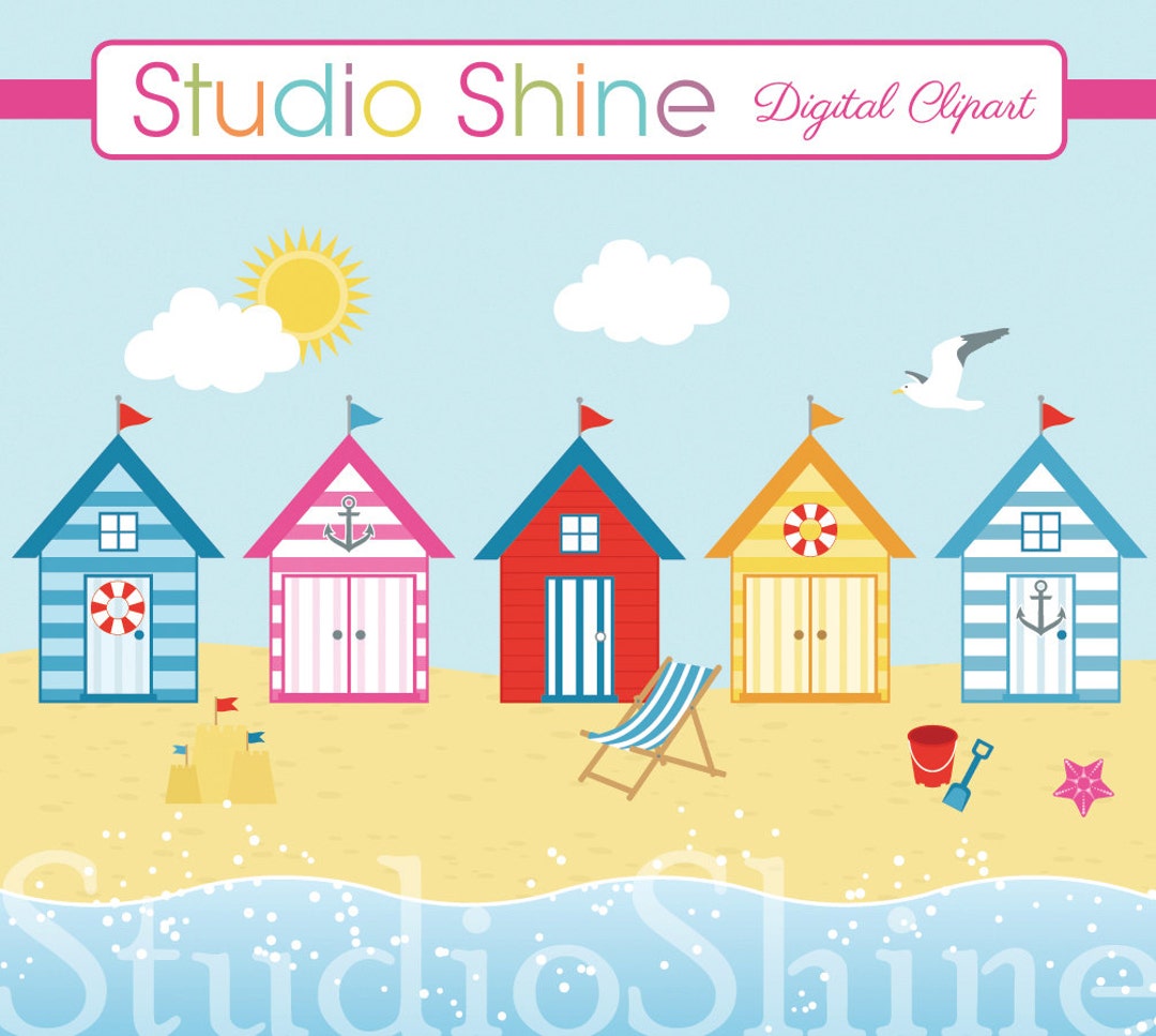 Digital Clipart - by the Seaside - Beach Hut Nautical Ocean Sea Clip ...