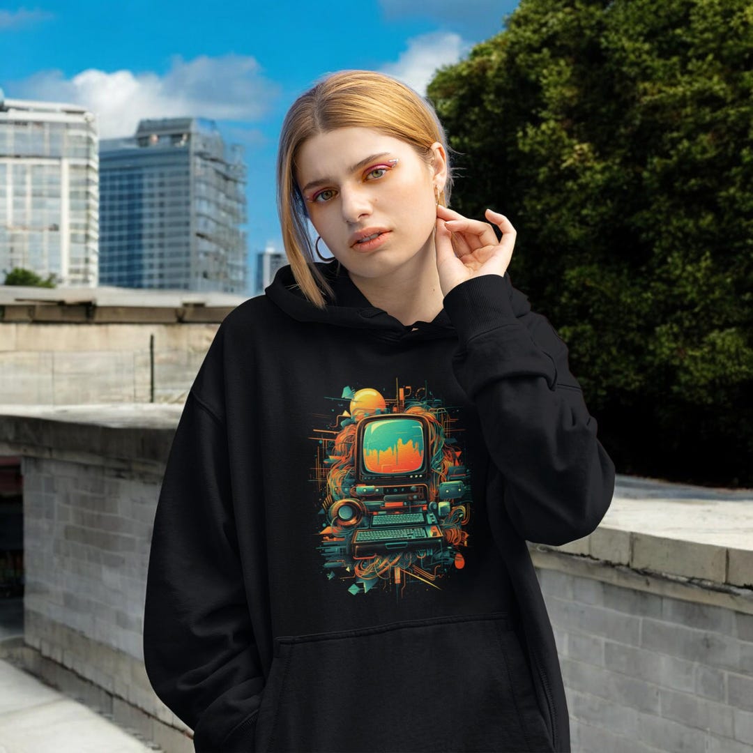 Cyberpunk Retro Computer Hoodie, Futuristic Cyber Hoodie, Tech ...