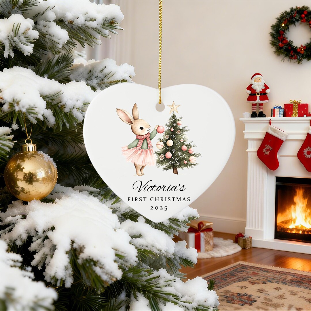 Personalized Baby's First Christmas Bauble, Cute Rabbit 1st Christmas ...
