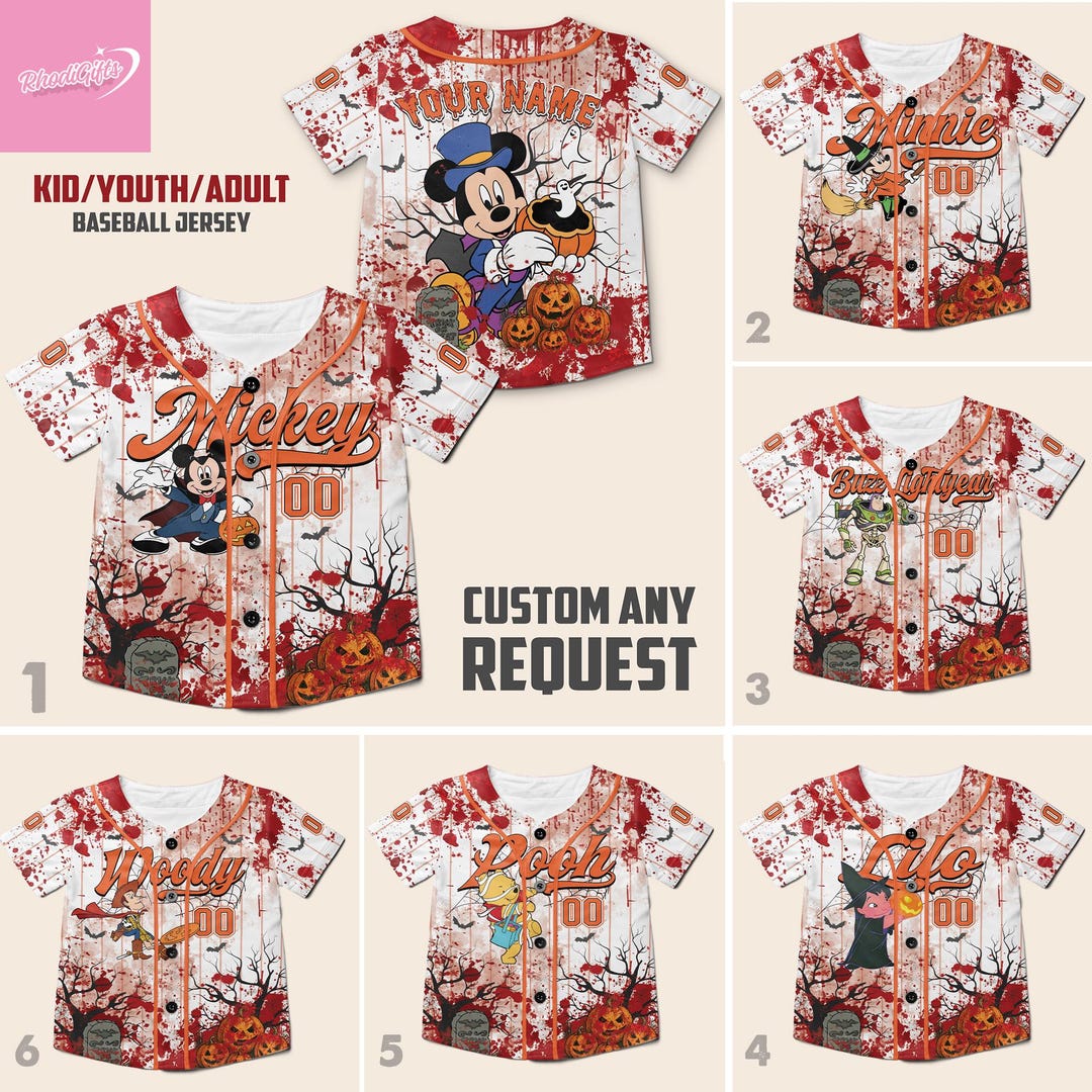 Custom Disney Zombies Blood Famous ,mickey Hallowen Baseball Jersey ...
