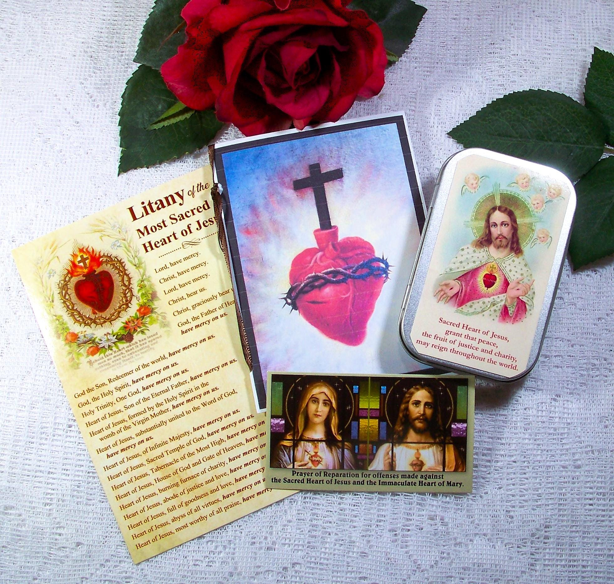 Sacred Heart and Red Roses Heirloom Unbreakable Bronze Catholic Rosary ...