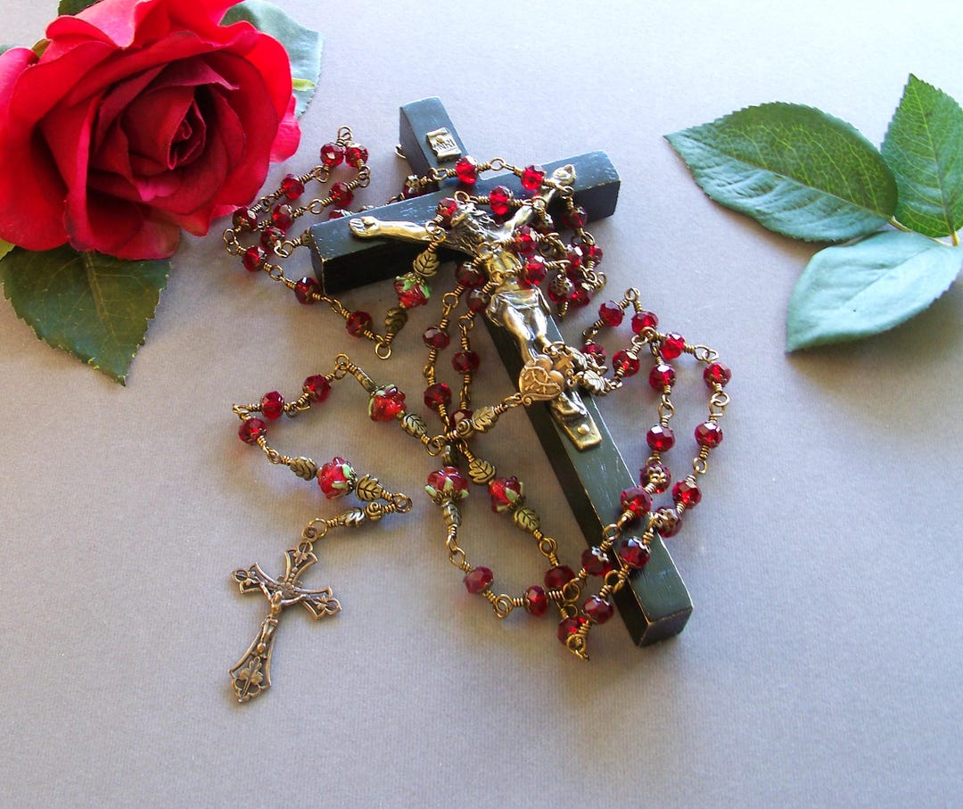RESERVED for Elisa ~ St. Mary Magdalene Red Roses & Crystal Heirloom ...