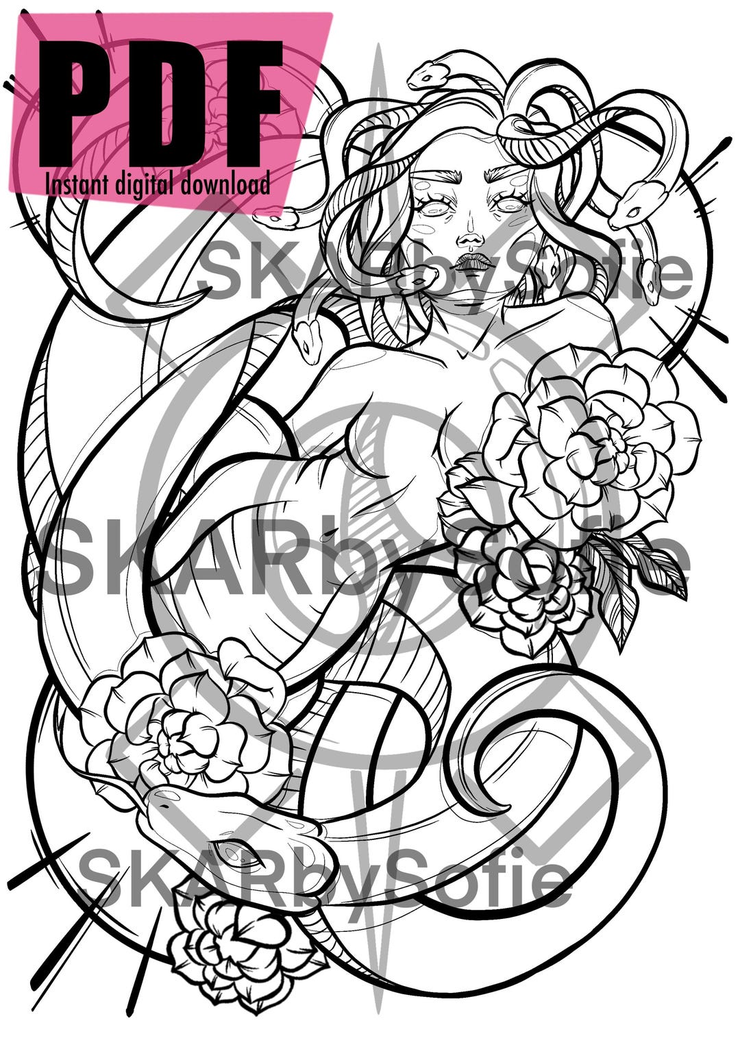 Coloring Page "medusa" | Instant Download Printable (PDF) - Etsy