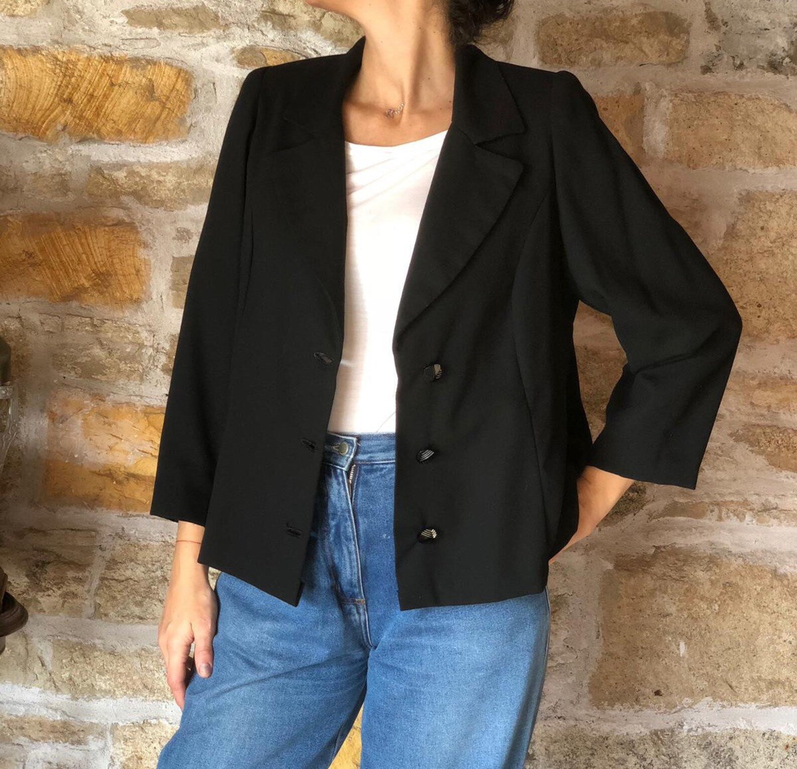 80s Vintage Black Minimalist Tailored Blazer With Buttons – Casual Chic ...