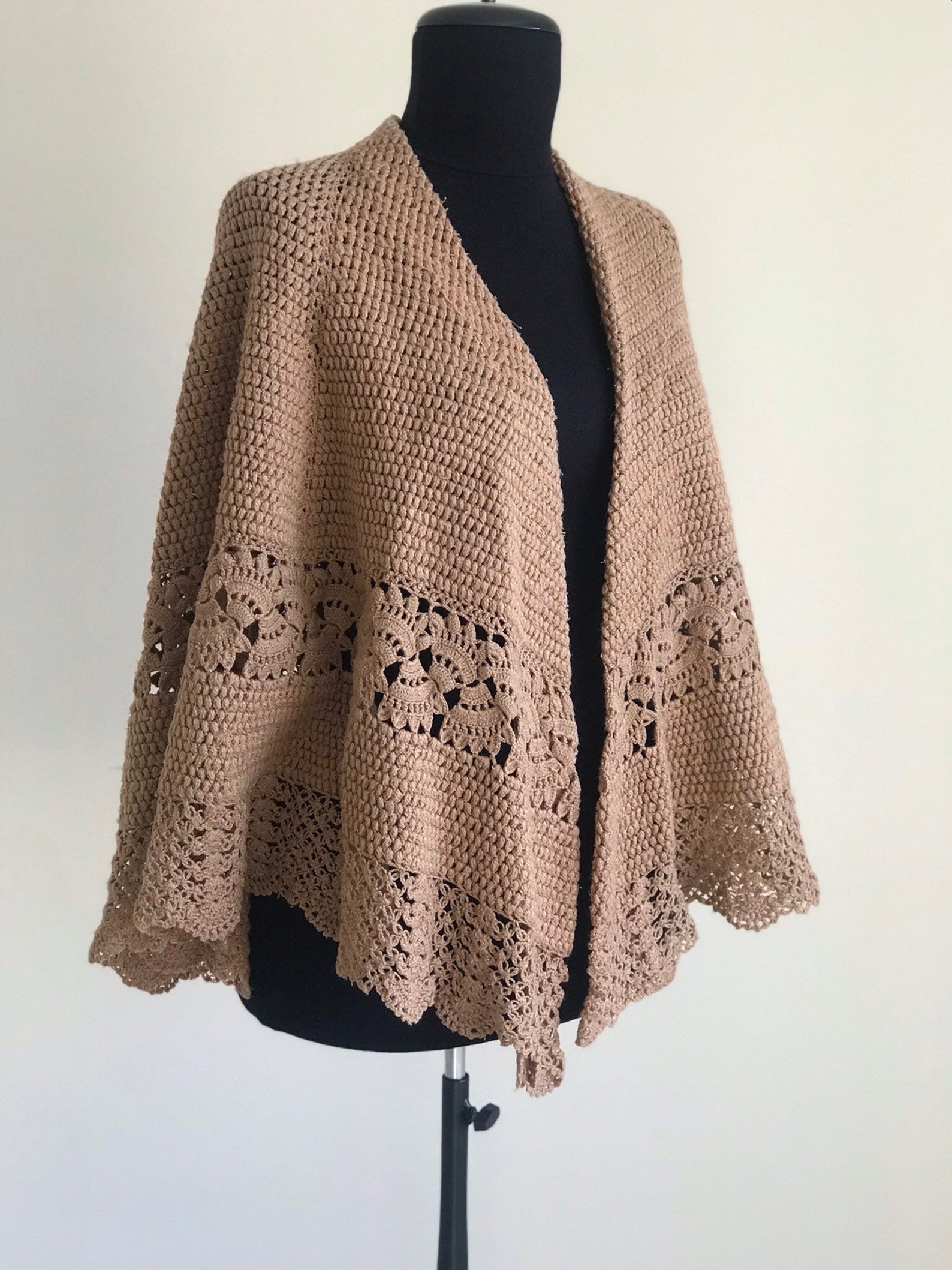 Handmade Vintage Shawl / Vintage Light Brown Shawl / 70s / Boho Shawl ...