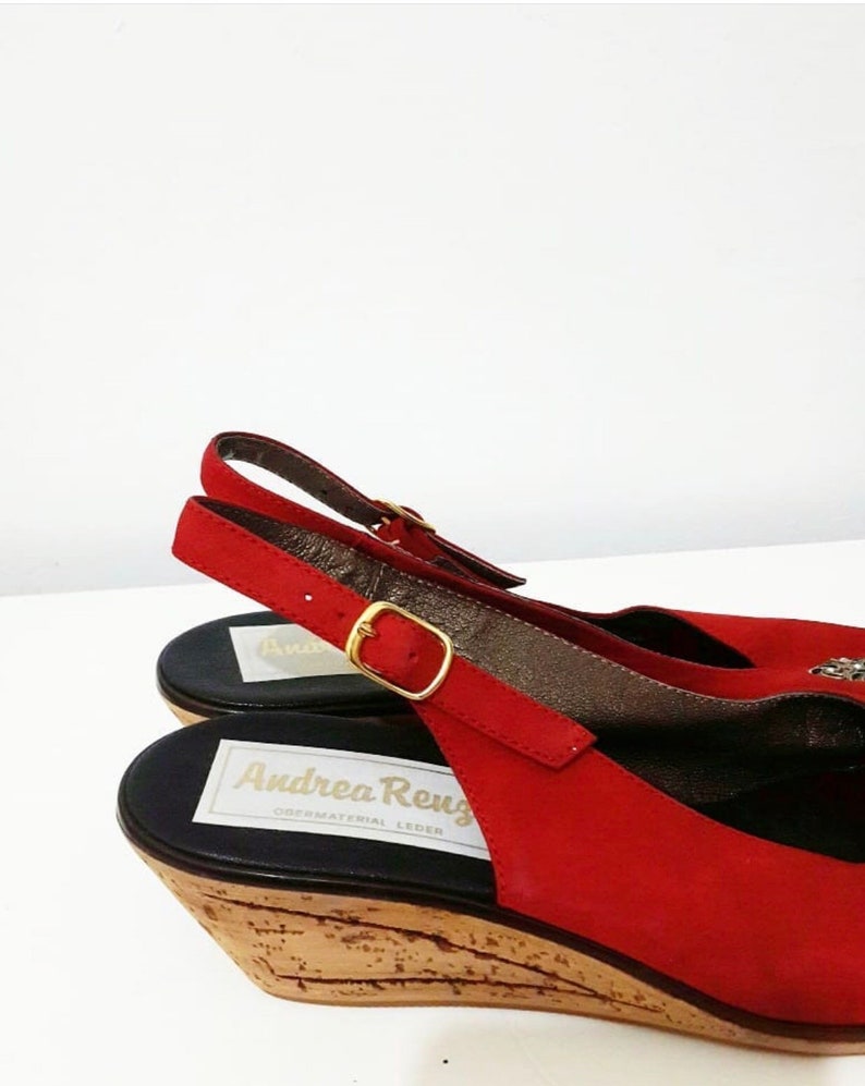 Vintage Red Andrea Renzi Sling Back Cork Heel Shoes / High Heels ...