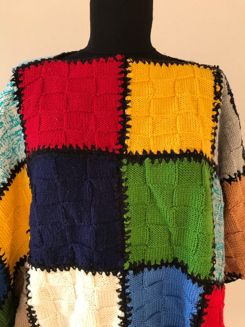 Vintage Handmade Multi-color Poncho / Shoulder Wrap / Crocheted ...