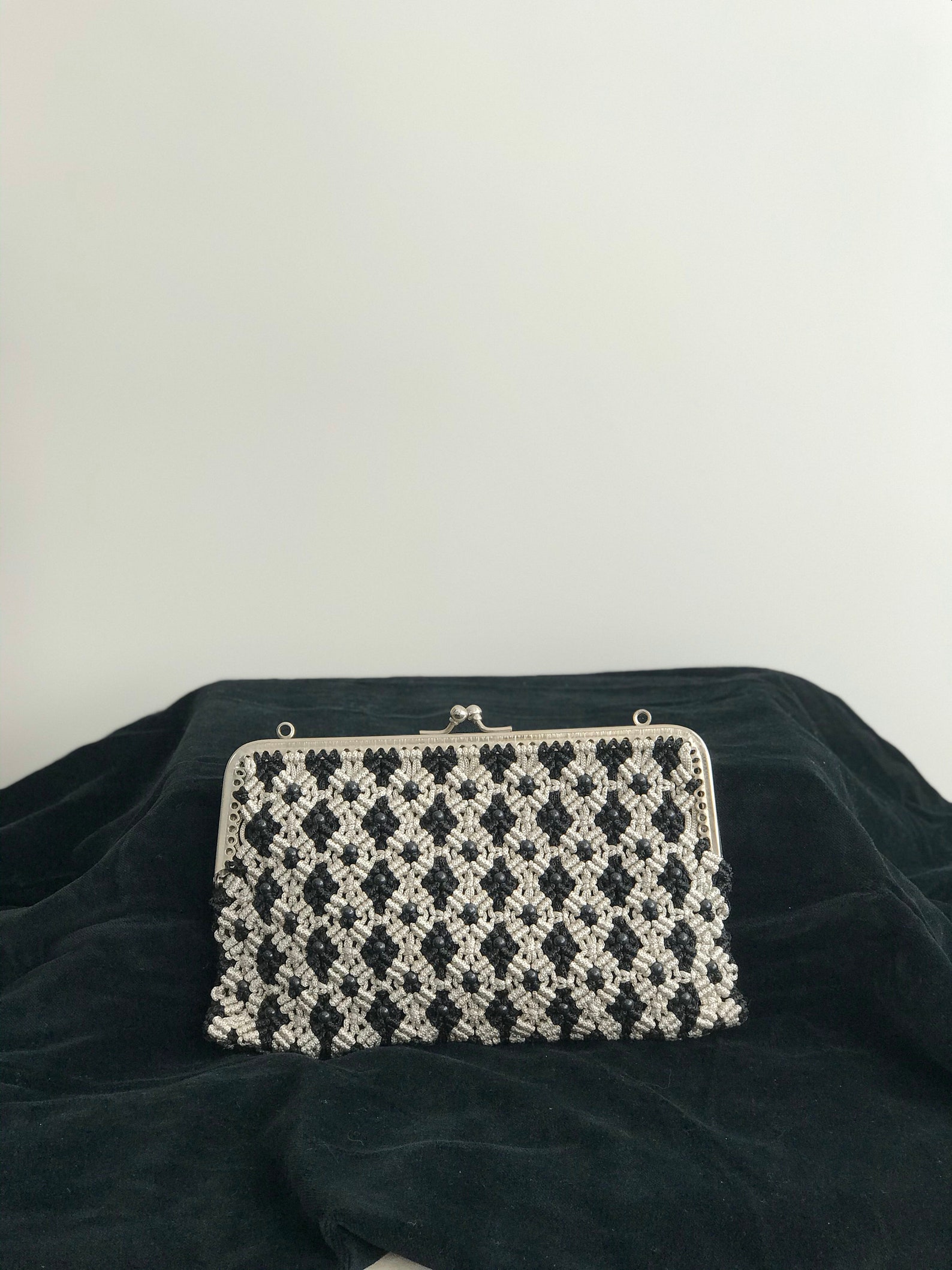 Vintage Macrame Purse / Handmade Macrame Purse With Beads / Macrame ...