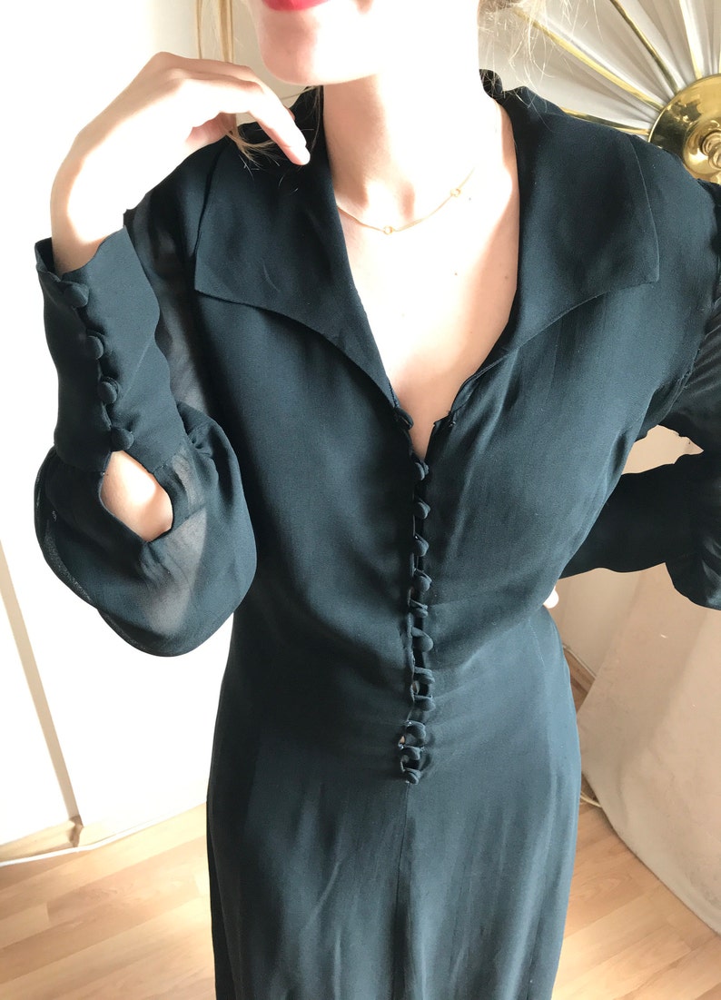 1980s Vintage Elegant Custom-made Vintage Black Rayon Dress / Chick Black Dress / Vintage Long ...