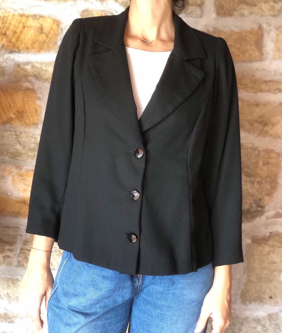 80s Vintage Black Minimalist Tailored Blazer With Buttons – Casual Chic ...