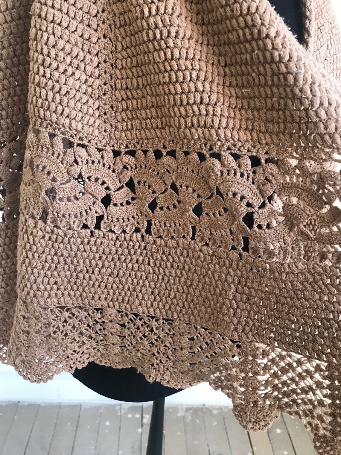 Handmade Vintage Shawl / Vintage Light Brown Shawl / 70s / Boho Shawl ...