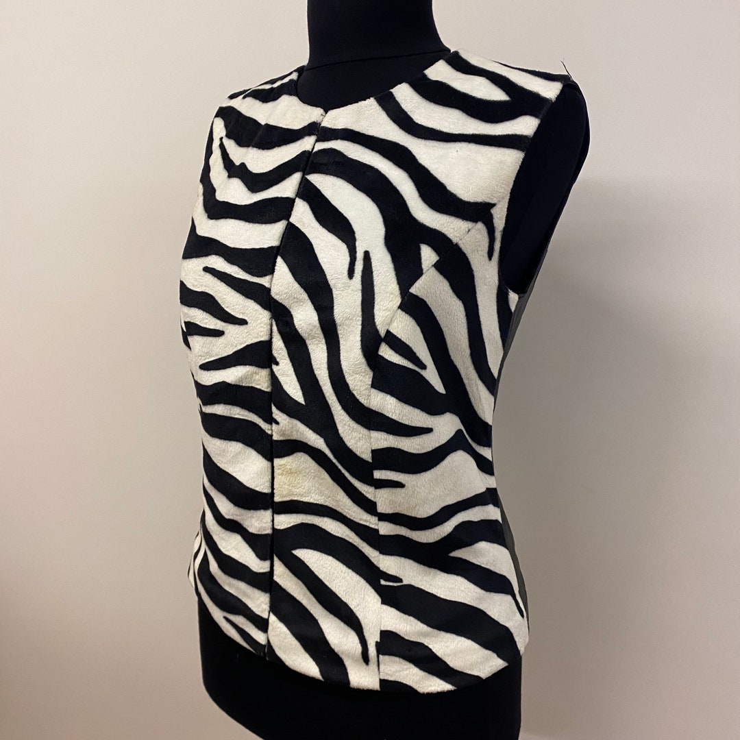 1980s Vintage Faux Fur and Leather Zebra Print Vest / Women’s Vintage ...