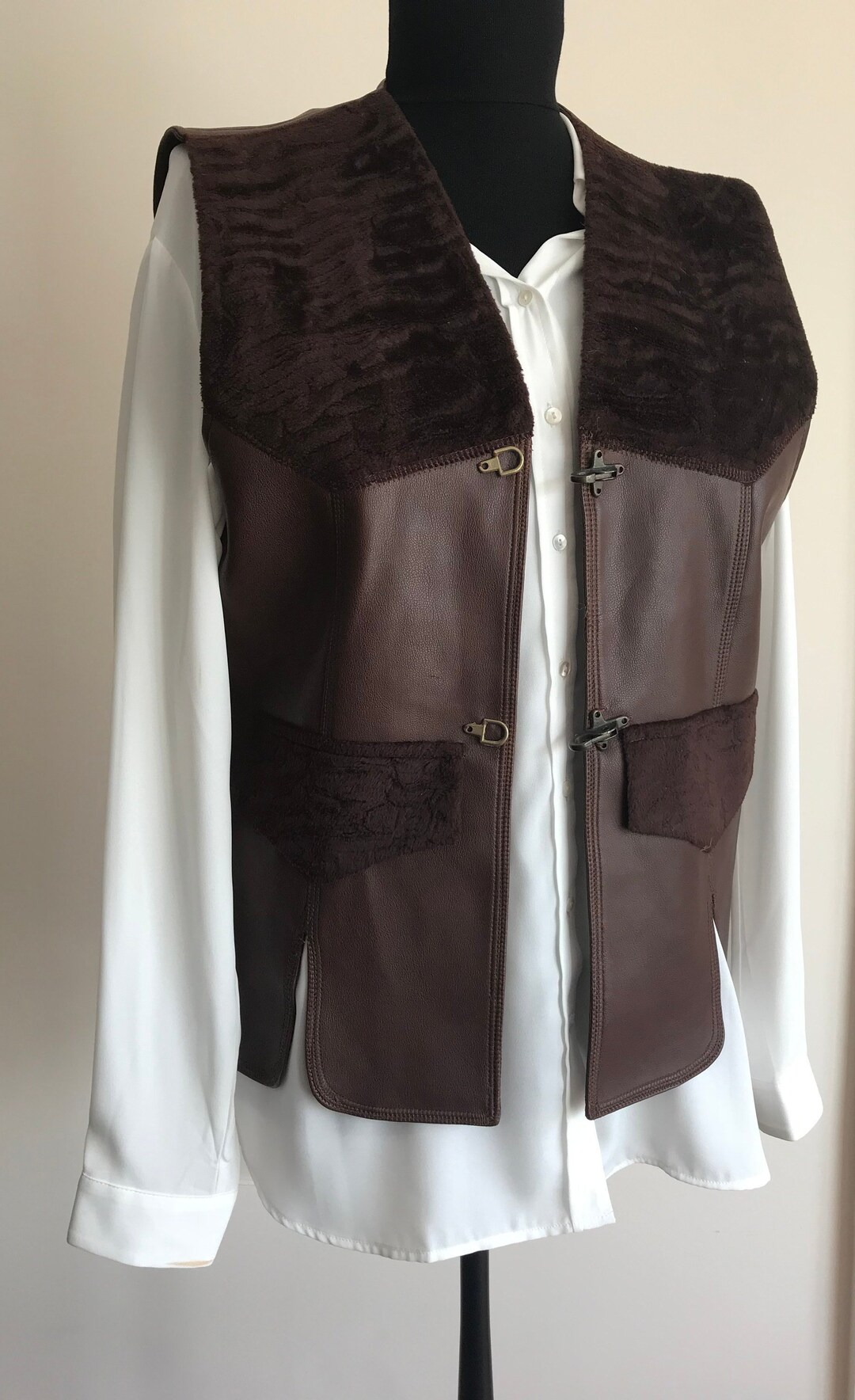 Vintage Women's Brown Faux Leather Vest / Boho Vest / Hippie Vest ...