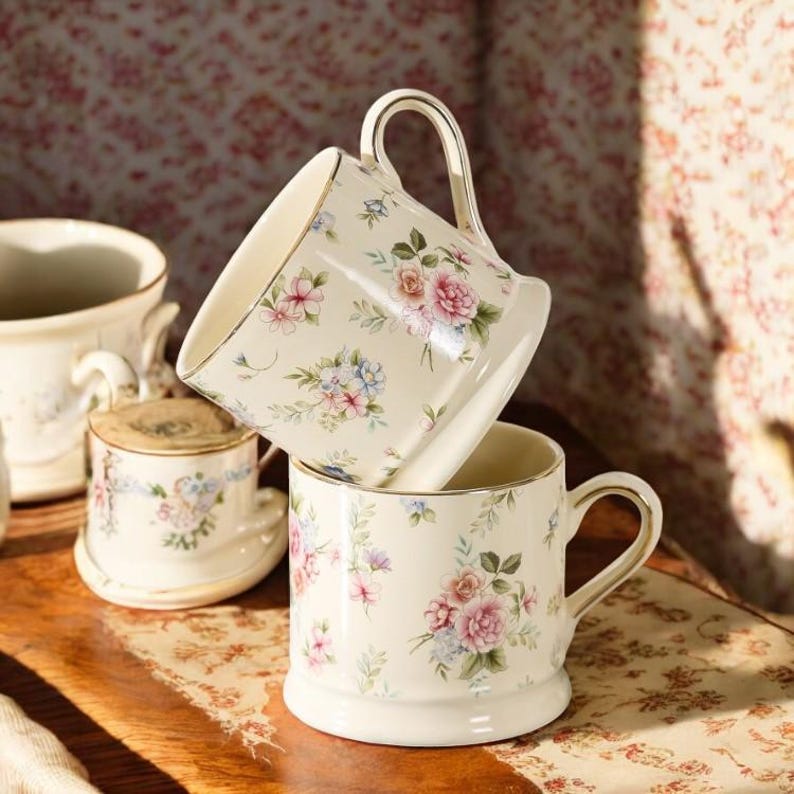 Floral Ceramic Coffee Mug: European Retro Design, 290ml - Etsy