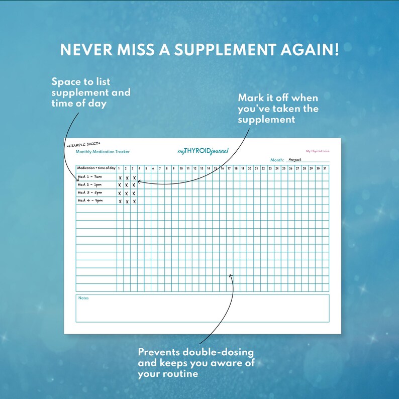 Monthly Supplement Tracker Printable: Medication Log, Daily Health ...
