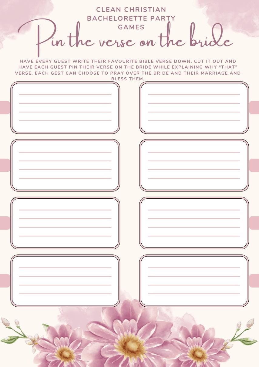 Christian Bachelorette Party Games – Clean Bridal Shower Printables ...