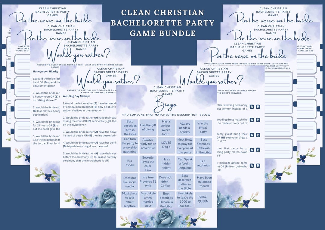 Christian Bachelorette Party Games – Blue Printable Bridal Shower Pack ...