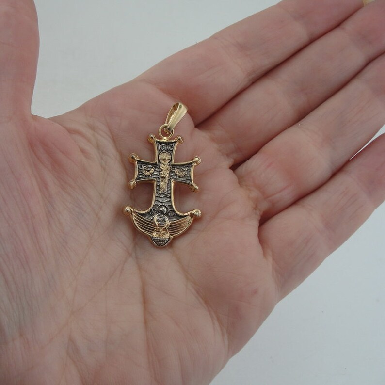 Cross Anchor Sterling Silver Gold Plated Medallion Pendant Orthodox ...