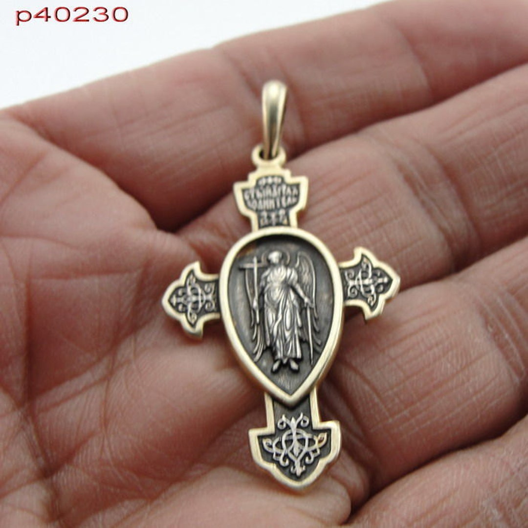 Guardian Angel Pendant, Sterling Silver 925 & 24k Gold Plated, Cross 2 ...