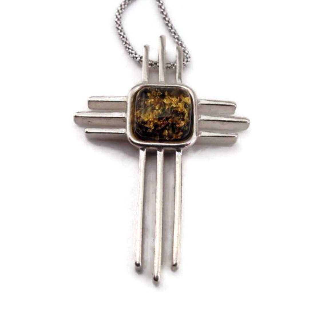 Art 925 Sterling Silver Amber Cross, Green Amber, Baltic Amber Pendant ...