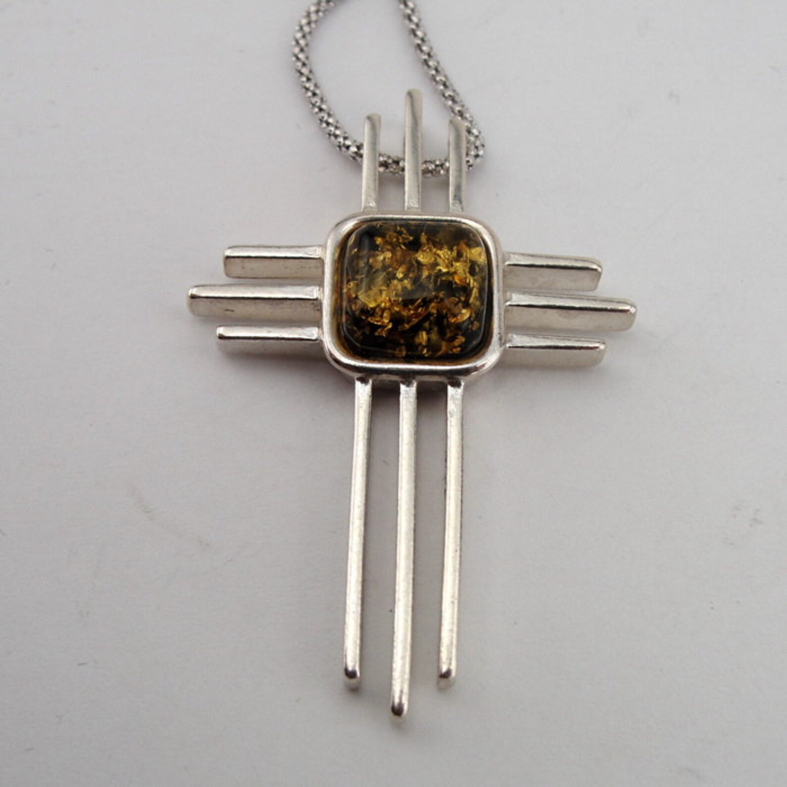Art 925 Sterling Silver Amber Cross Green Amber Baltic Amber - Etsy