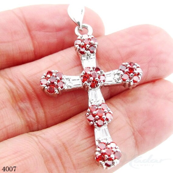 Gemstone Garnet Cross Sterling Silver Crucifix Made in Israel | Etsy