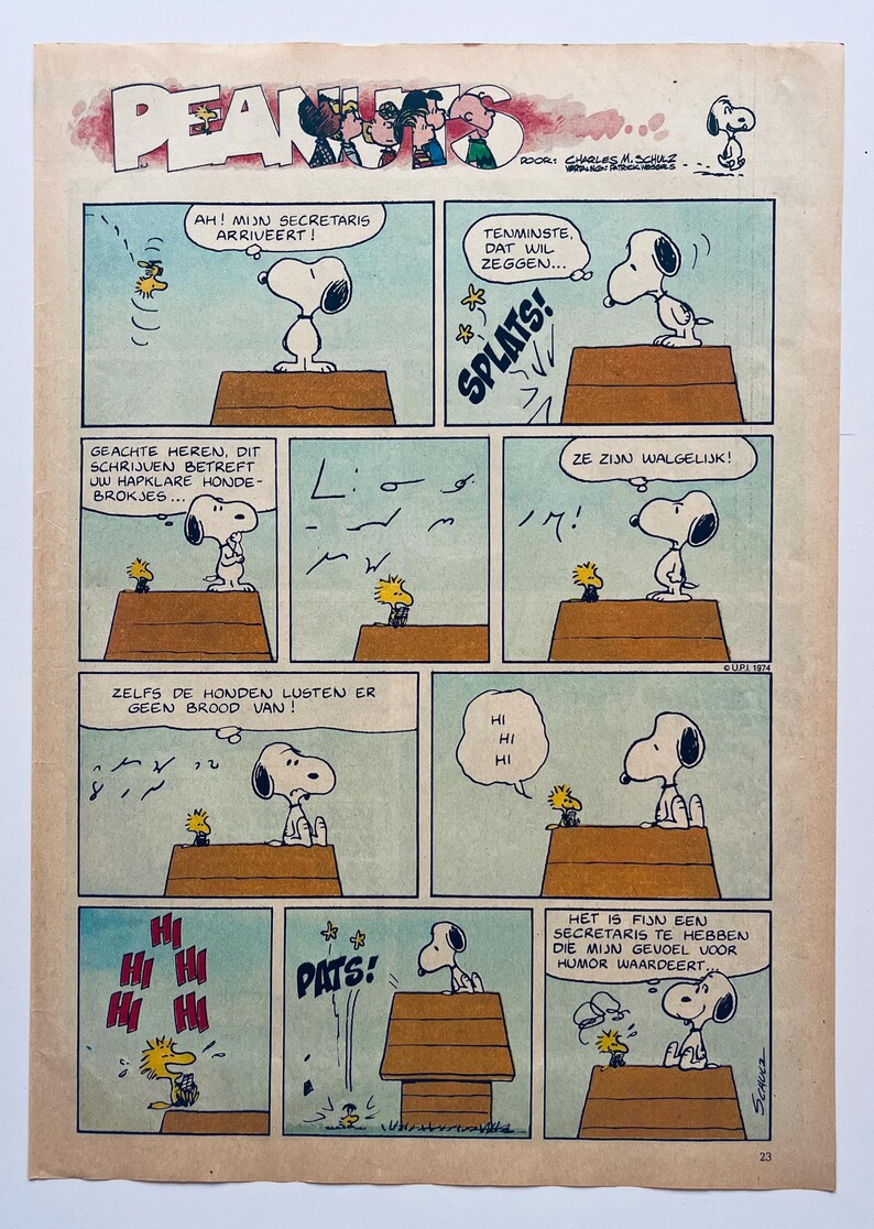 Vintage "peanuts, Snoopy & Woody" A4 Comic Strip – Original 1974 ...