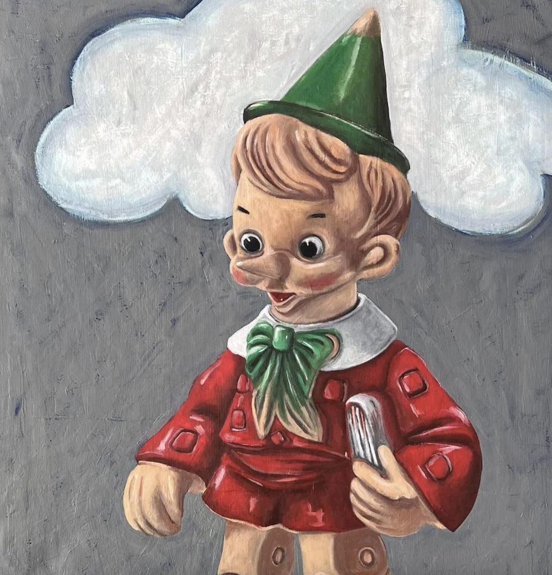 Pinocchio - Giclée Fine Art Print - Vintage Squeaky Toy Portrait - Oil ...