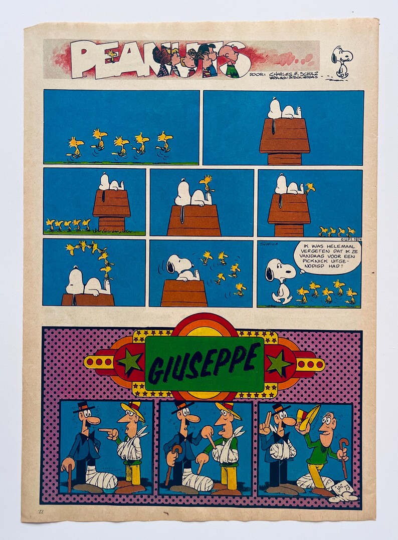Vintage "peanuts & Guisseppe" A4 Comic Strip – Original 1974 | Colored ...