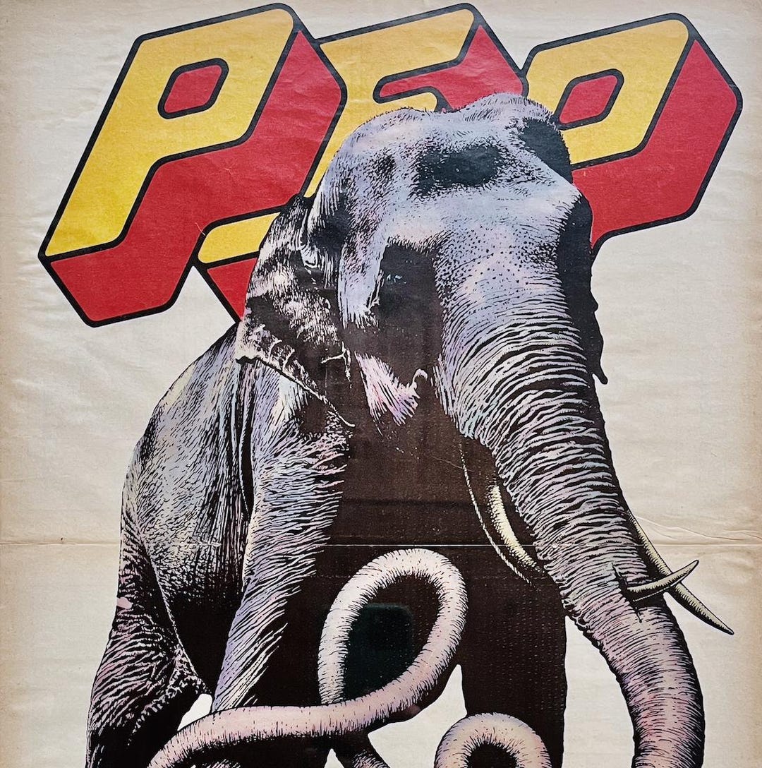 Vintage PEP Comics Poster From 1974 – Elephant Illustration, Dargaud SA ...
