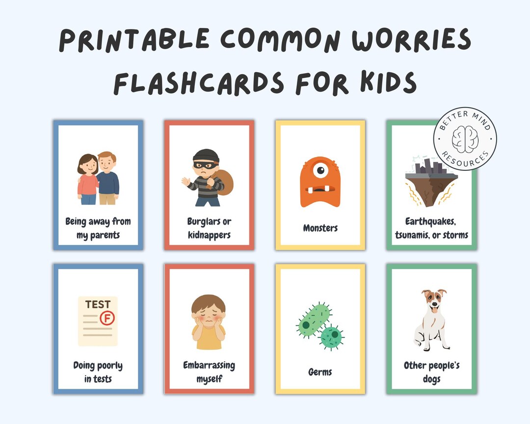 Common Worries for Kids Flashcards | Child Anxiety Tools | Therapy and ...