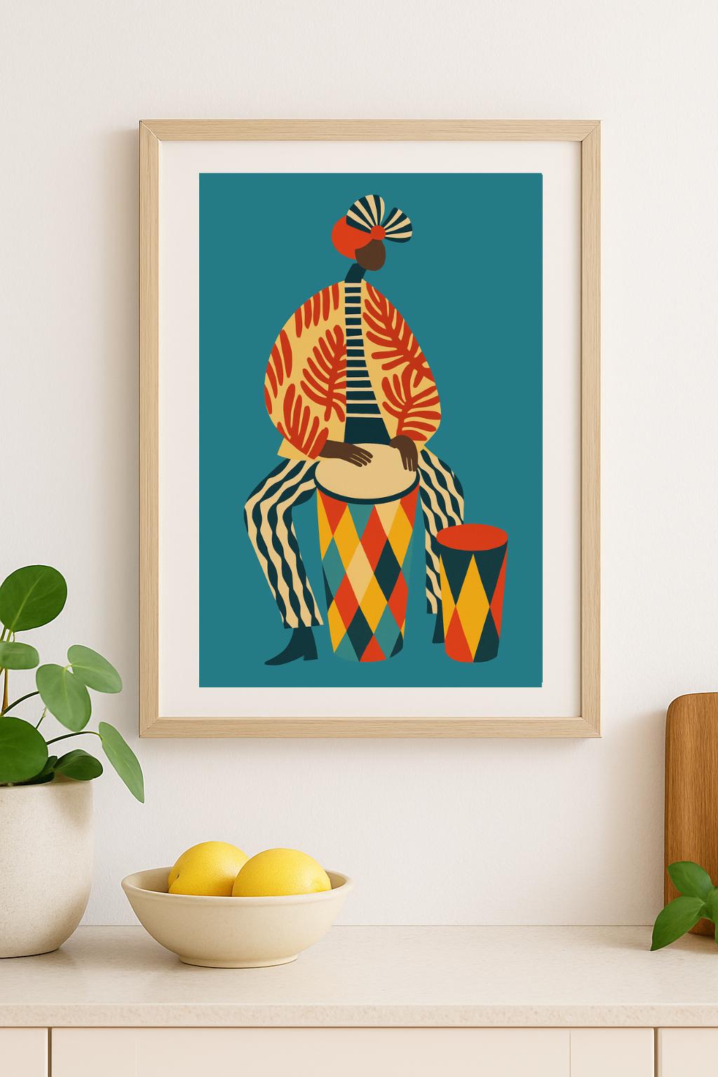 Abstract Musician Wall Art | Colorful Conga Player Print | Modern Boho ...