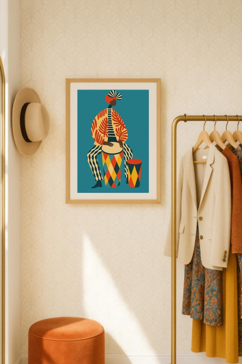 Abstract Musician Wall Art | Colorful Conga Player Print | Modern Boho ...