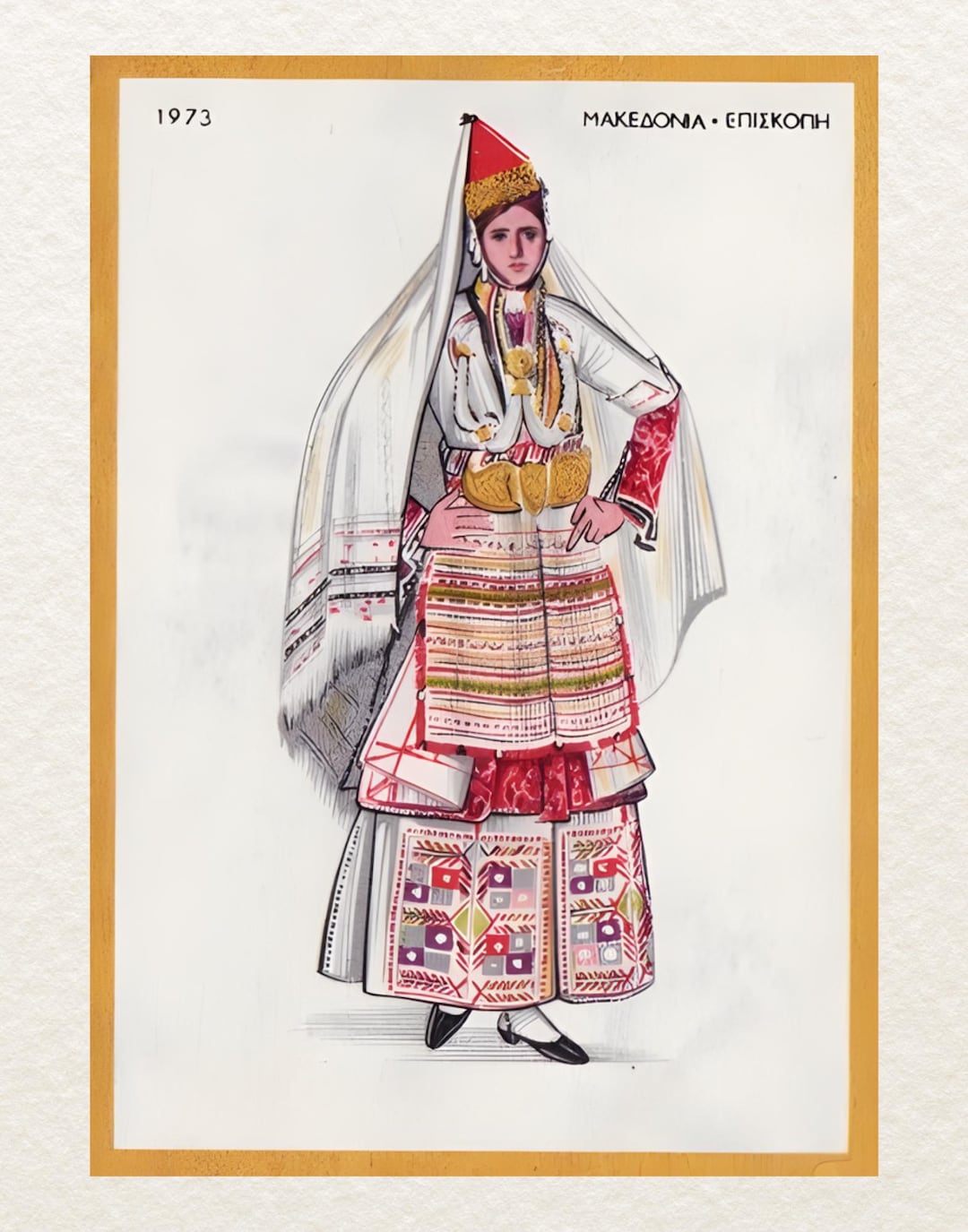 Vintage Macedonian Folk Costume Art Print – Greek Traditional Dress ...
