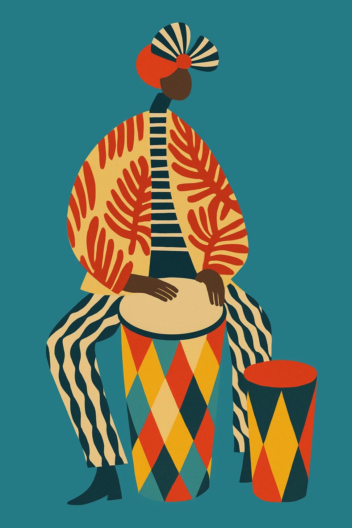 Abstract Musician Wall Art | Colorful Conga Player Print | Modern Boho ...