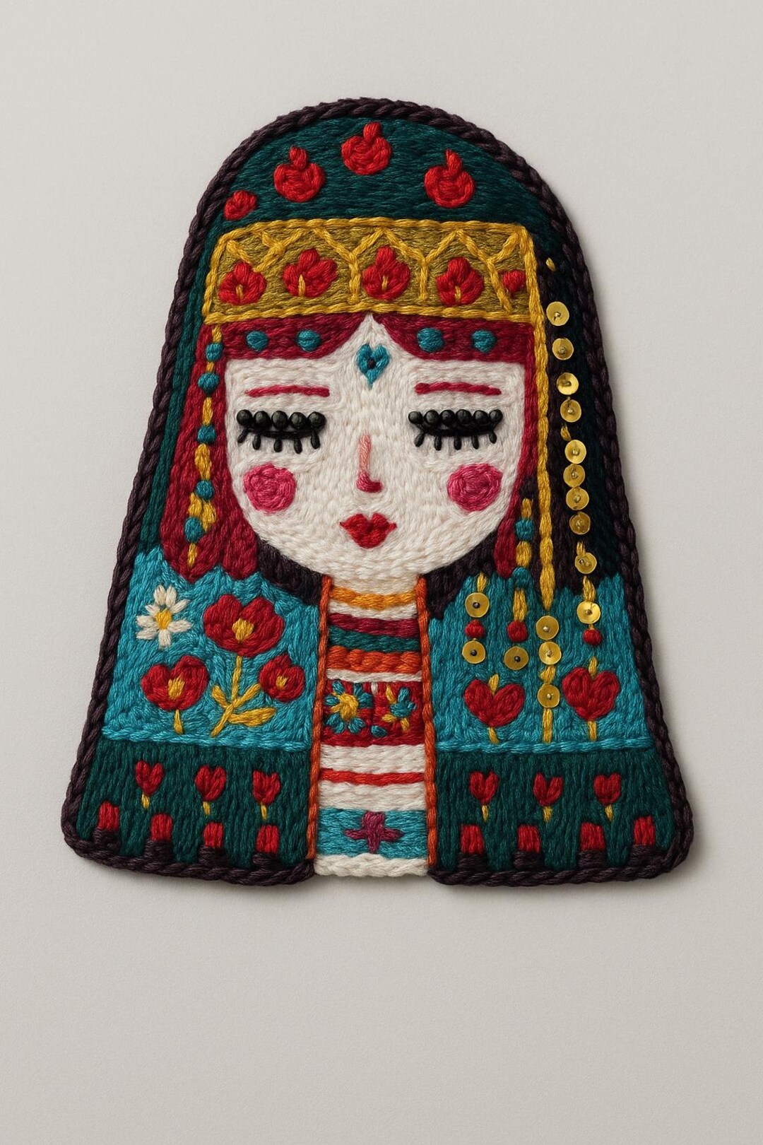 Embroidered Folk Art Woman Poster – Vibrant Textile-inspired Wall Print ...